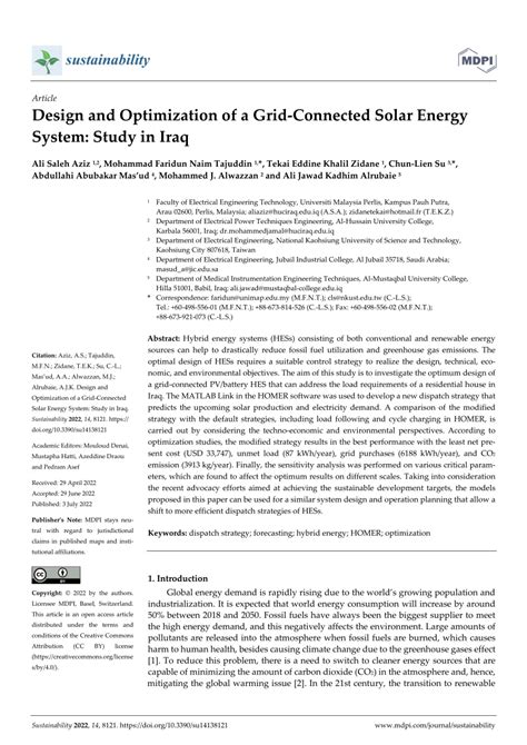 Pdf Design And Optimization Of A Grid Connected Solar Energy System