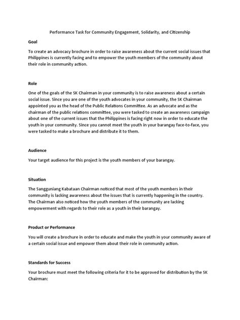 Performance Task For Community Engagement 1st Quarter Pdf Social