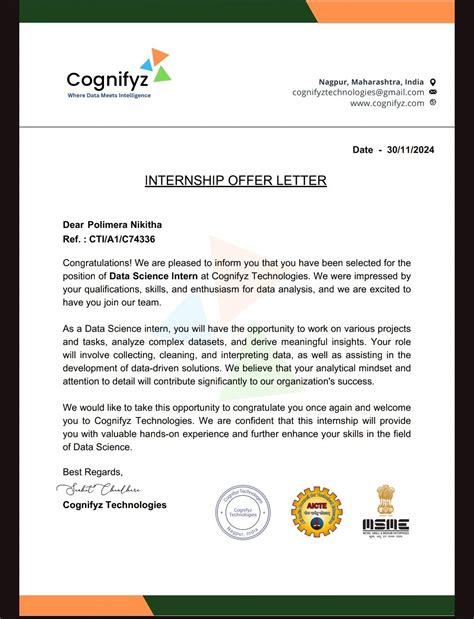 Datascience Internshipopportunity Gratitude Cognifyztechnologies P Nikitha