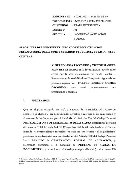 Oposición Al Requerimiento De Acusación Usurpacion Pdf Sentencia