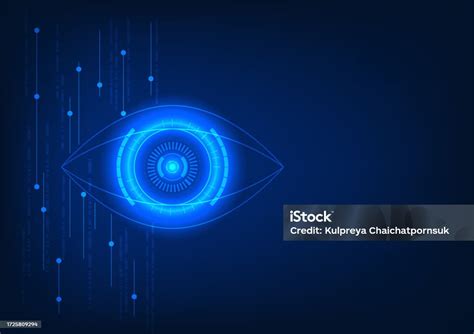 기술 요소와 숫자 코드를 사용한 홍채 스캐닝 기술 아이 검증을 이용하여 데이터 시스템에 들어가는 미디어 기술 보안 시스템 가상현실에 대한 스톡 벡터 아트 및 기타 이미지
