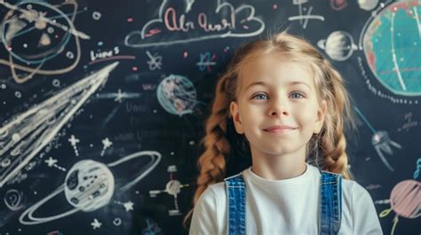 Premium Photo Young Girl Standing In Front Of Chalkboard