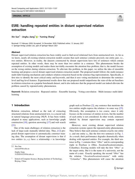 Esre Handling Repeated Entities In Distant Supervised Relation Extraction Request Pdf