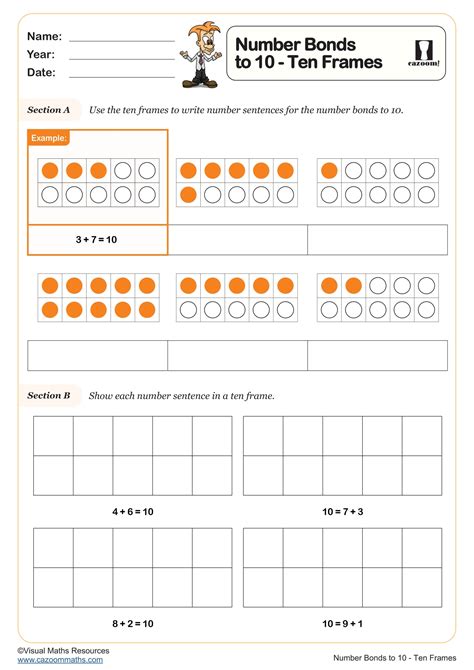 Number Bonds To 10 Ten Frames Printable Year 1 Addition Worksheet