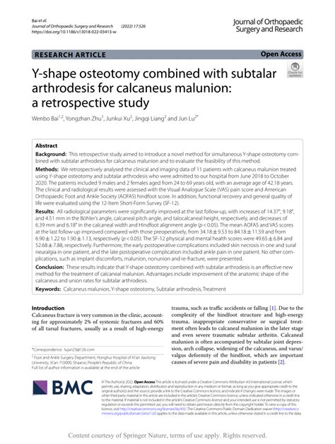 Pdf Y Shape Osteotomy Combined With Subtalar Arthrodesis For