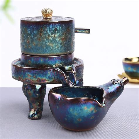 Automatic Peacock Tea Set With Furnace Transmutation Glaze