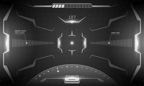 Vr Hud 인터페이스 사이버펑크 스크린 흑백 디자인 컨셉입니다 미래의 공상 과학 가상 현실 보기 헤드 업 디스플레이 바이저