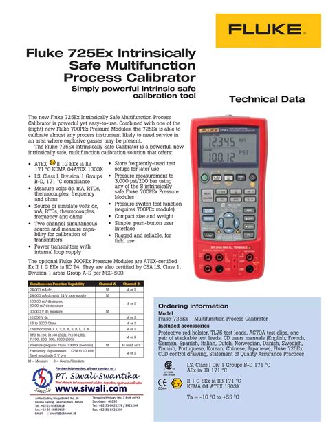 Datasheet Fluke 725 Ex Hubungi Pt Siwali Swantika 021 45850618 Pdf