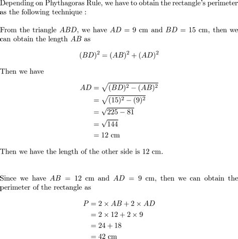 Perimeter Of A Rectangle With Diagonal