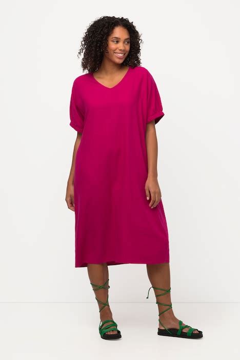 Linen Blend V Neck Dress Midi Dresses Dresses
