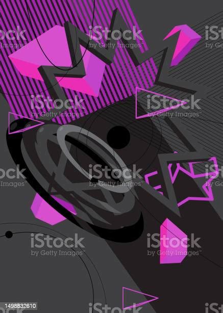 검정색과 보라색 빈티지 모양 템플릿입니다 추상적인 복고풍 최소한의 기하학적 그래픽 테마 포스터 배너 표지에 대한 기하학적 요소 검은색에 대한 스톡 벡터 아트 및 기타 이미지