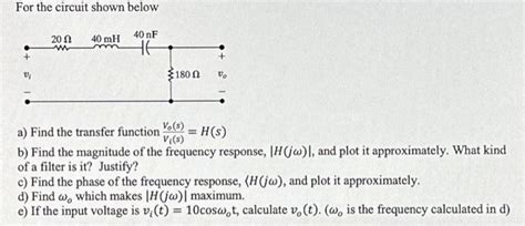 Solved For The Circuit Shown Below A Find The Transfer Chegg