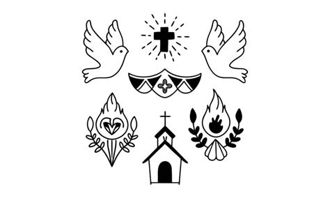 Collection Of Christian Symbols Doves Crosses And Sacred Elements