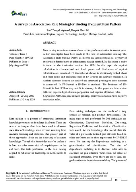 Pdf A Survey On Association Rule Mining For Finding Frequent Item Pattern