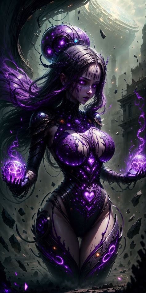 Female Elemental Dark Purple Hair Character Beautiful Female Monster