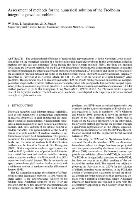 Pdf Assessment Of Methods For The Numerical Solution Of The Fredholm Integral Eigenvalue Problem