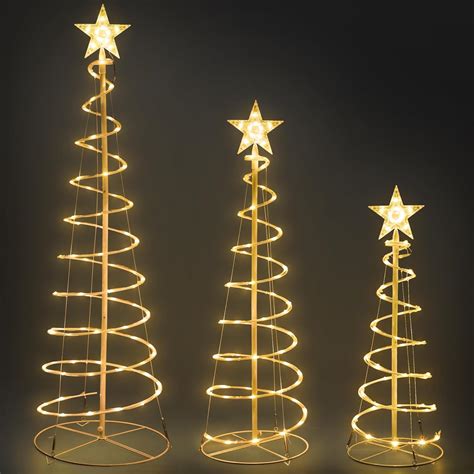 Set Of 3 Christmas Decoration Outdoor Spiral Tree 345 Ft