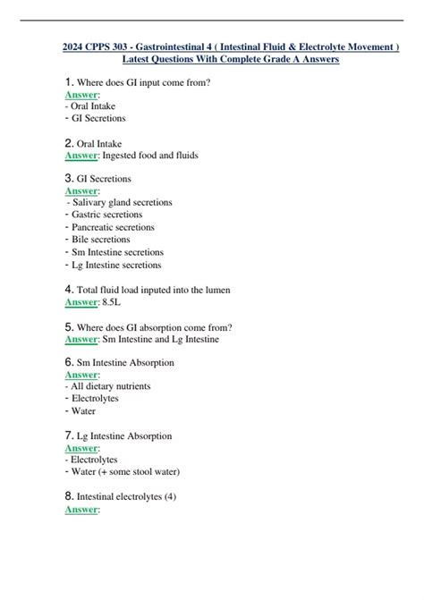 CPPS Gastrointestinal Intestinal Fluid Electrolyte Movement Latest Questions