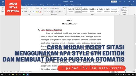 Cara Input Sitasi Menggunakan APA Style Edisi Keenam Dan Membuat Daftar