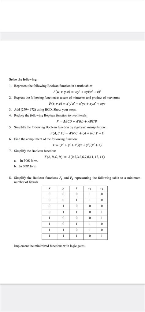 Solved Solve The Followingrepresent The Following Boolean