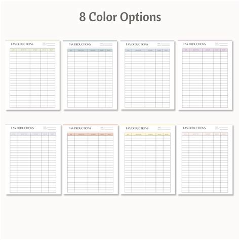 Printable Tax Deduction Tracker Tax Deduction Log Business Tax Log