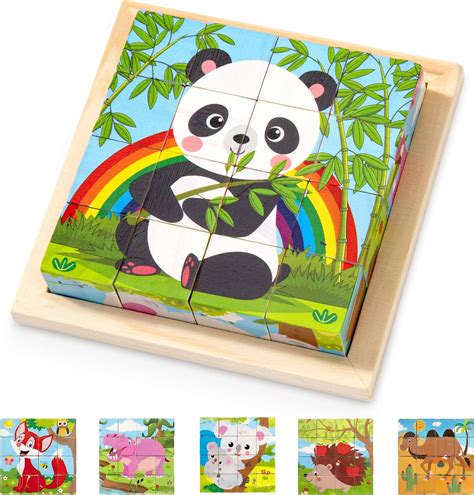 Puzzle Cubi Legno Giochi Bambini 3D Cubo Puzzle Giochi 6 In 1 Motivi