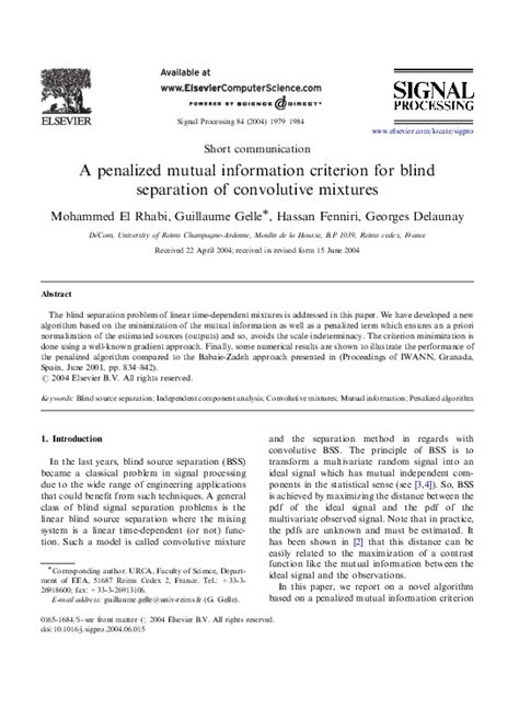 Pdf A Penalized Mutual Information Criterion For Blind Separation Of