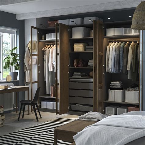 Pax Tonstad Wardrobe Combination Dark Grey Brownstained Oak Veneer