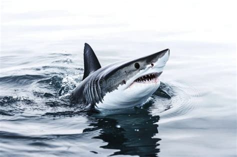 A Great White Shark Swimming Underwater With Its Mouth Open Ready To
