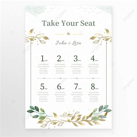 Plant Border Wedding Seating Chart Elegant Style Poster Template