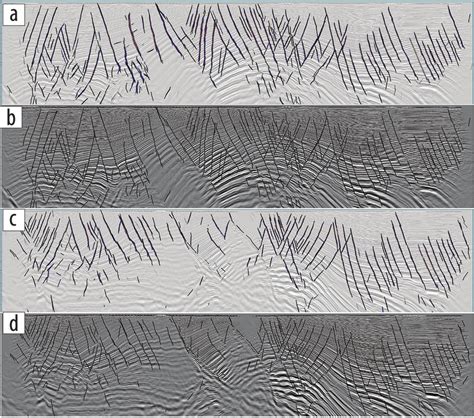 trinidad shelf seismic images overlaid with fault predictions a