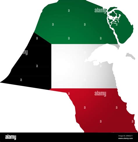 Illustration With National Flag With Simplified Shape Of Kuwait Map  Volume Shadow On The