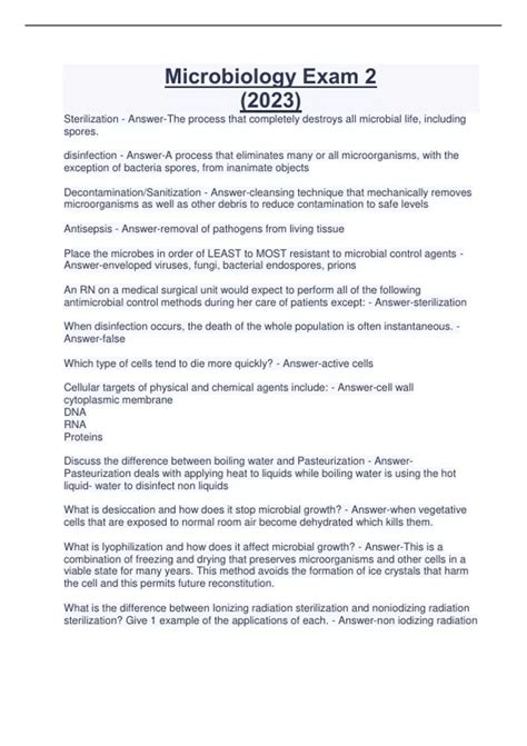 Microbiology Exam 2 Practice Test Questions 2023microbiology Exam 2