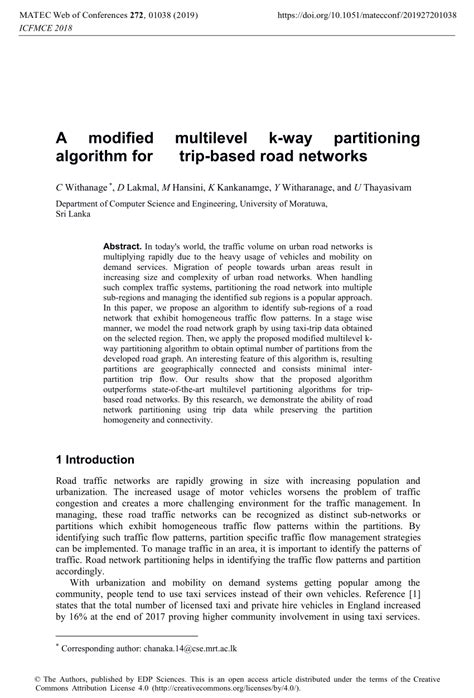 Pdf A Modified Multilevel K Way Partitioning Algorithm For Trip Based Road Networks