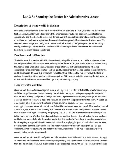 lab 02a securing the router for administrative access pdf computer security security