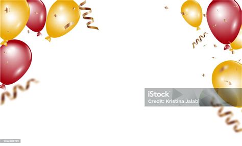 색종이가 있는 금색과 빨간색 풍선 축하 배경 디자인입니다 금요일에 대한 스톡 벡터 아트 및 기타 이미지 금요일 낮 디자인 Istock