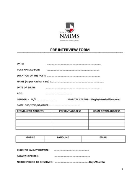 Pre Interview Form Teaching Form Pdf Doctor Of Philosophy