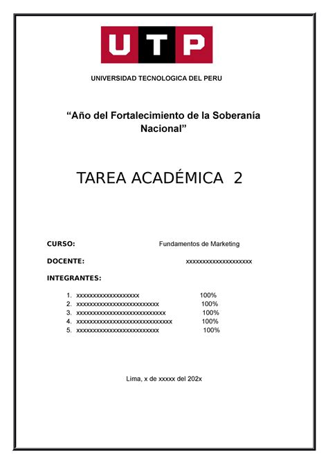 TAREA ACADEMICA NX CURSO Fundamentos De Marketing DOCENTE Xxxxxxxxxxxxxxxxxxxx INTEGRANTES
