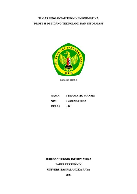Pdf Tugas Pengantar Teknik Informatika Profesi Di Bidang Teknologi
