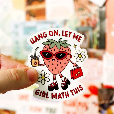 Girl Math Strawberry Vinyl Sticker Hydro Flask Laptop Retro
