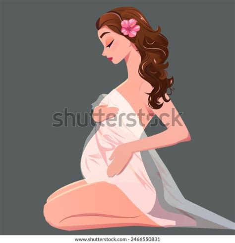 Naked Pregnant Woman Sits Profile Her Stock Vector Royalty Free