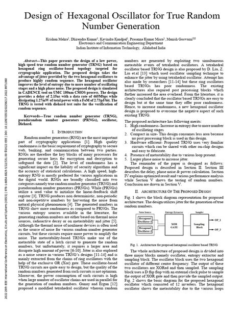 design of hexagonal oscillator for true random number generation pdf