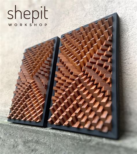 Set Of 2 Acoustic Panels Wood Wall Art Large 3d Sound Dampening