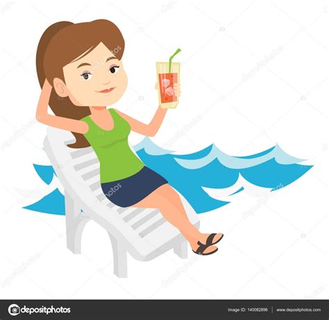 Woman Relaxing On Beach Chair Vector Illustration Stock Vector Image