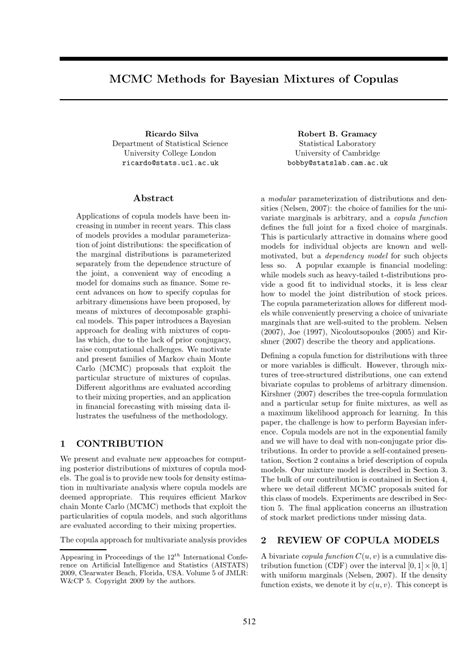 Pdf Mcmc Methods For Bayesian Mixtures Of Copulas