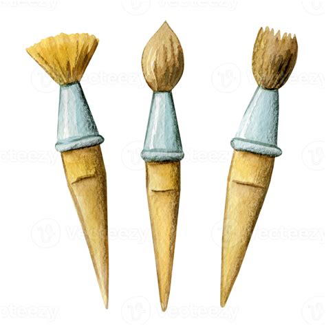 Three Paint Brushes Hand Drawn Watercolor Cartoon Style 14208869 Png