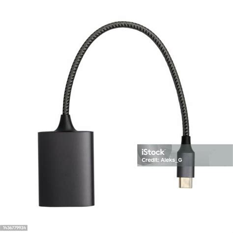 흰색 배경에 격리된 코드 Typec가 있는 소형 카드 리더기 상위 뷰 Usb 케이블에 대한 스톡 사진 및 기타 이미지 Usb