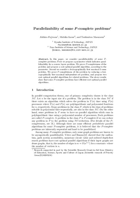 Pdf Parallelizability Of Some P Complete Problems