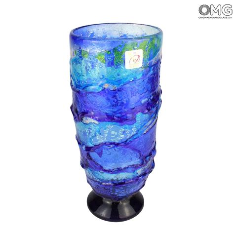 Vase Sbruffi Deep Ocean Blue Murano Glass Vase