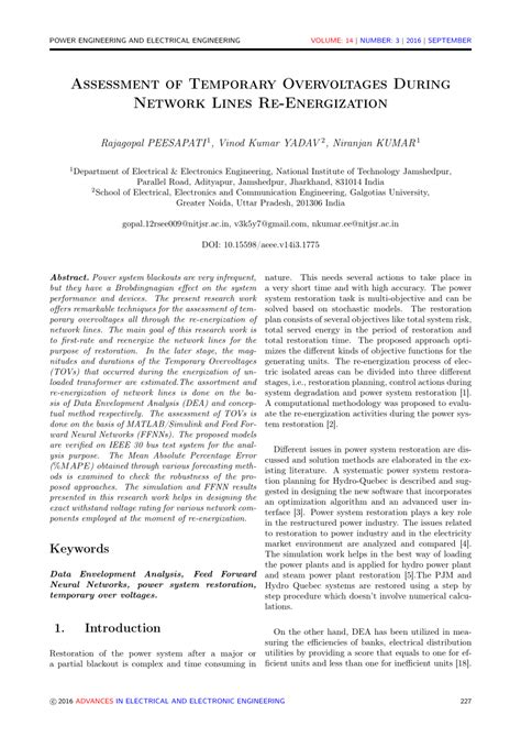Pdf Assessment Of Temporary Overvoltages During Network Lines Re